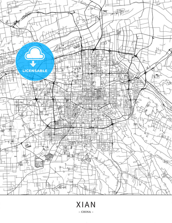 Xian, China, Map Poster Borderless Print Template – HEBSTREITS