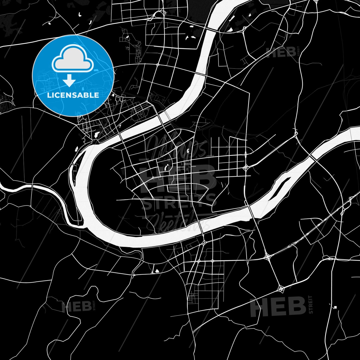 Xiangtan, China Pdf Vector Map Black And White – HEBSTREITS