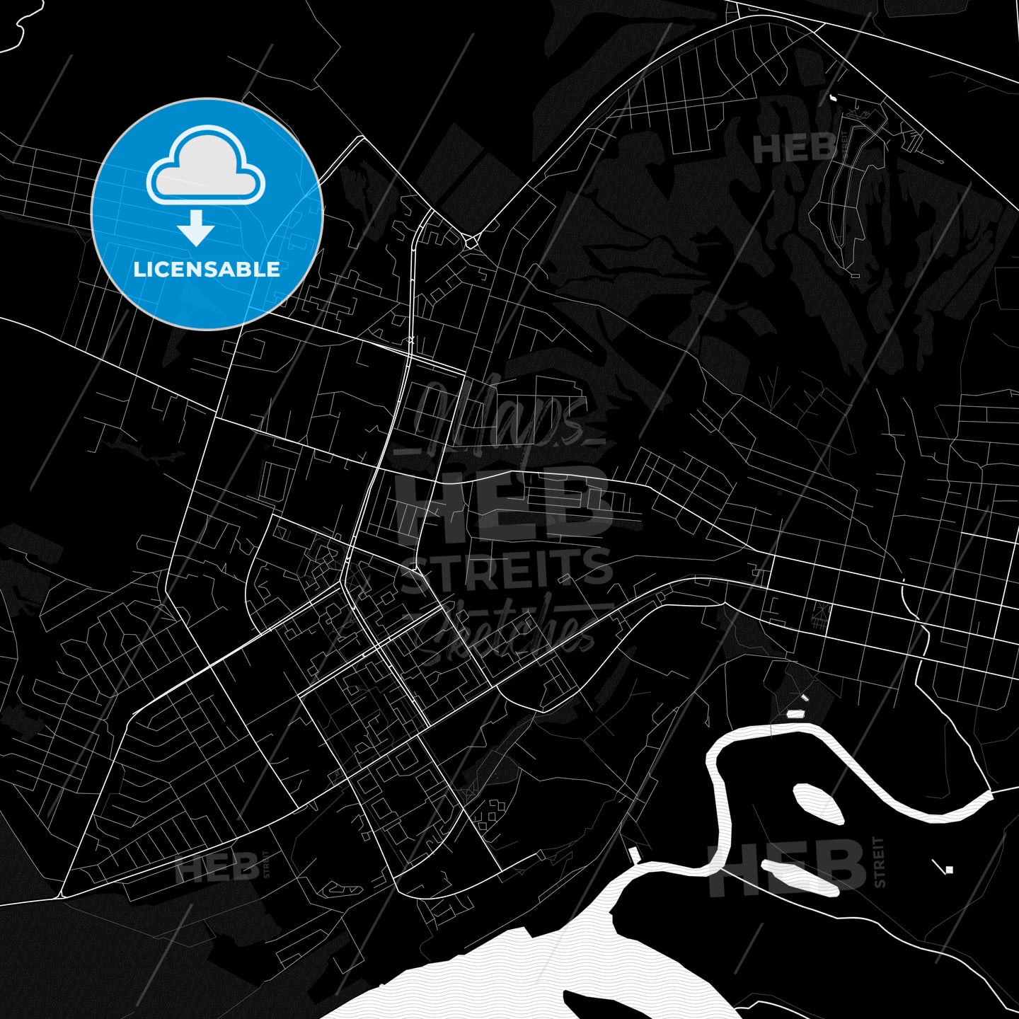 Yelabuga, Russia Pdf Vector Map Black And White – HEBSTREITS