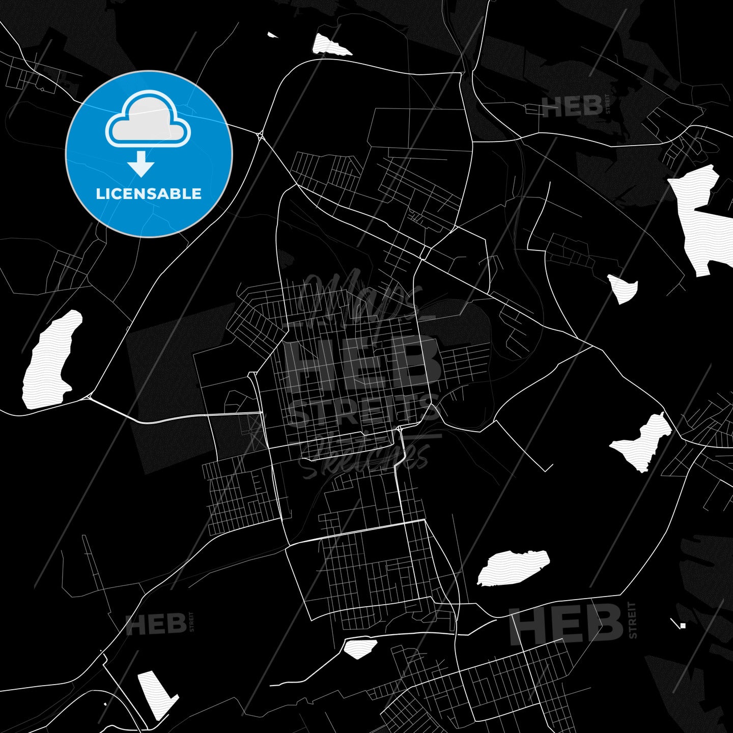 Yenakiieve, Ukraine PDF vector map black and white - HEBSTREITS