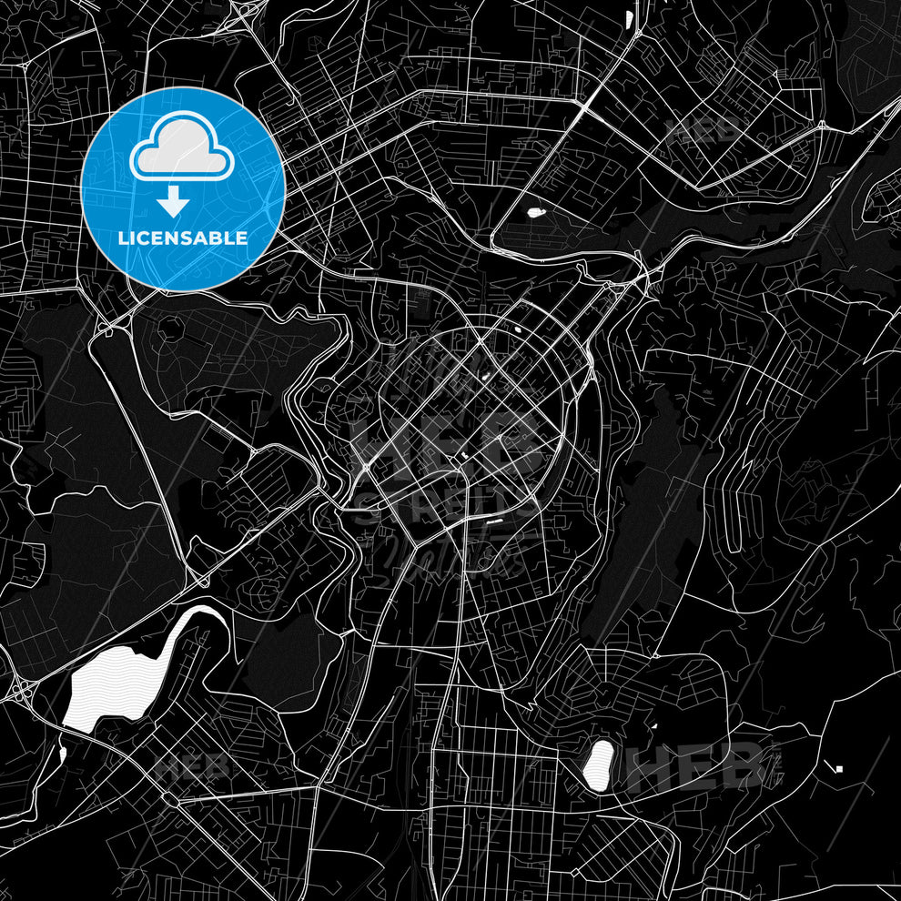 Yerevan, Armenia PDF vector map black and white - HEBSTREITS