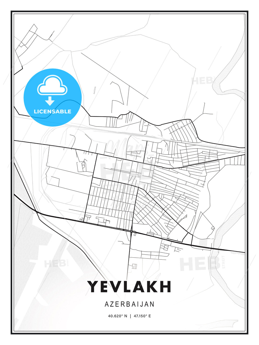 Yevlakh, Azerbaijan, Modern Map Print Template in Various Formats ...
