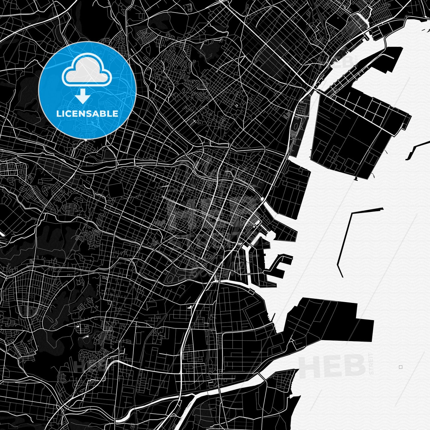 Yokkaichi, Japan Pdf Vector Map Black And White – HEBSTREITS