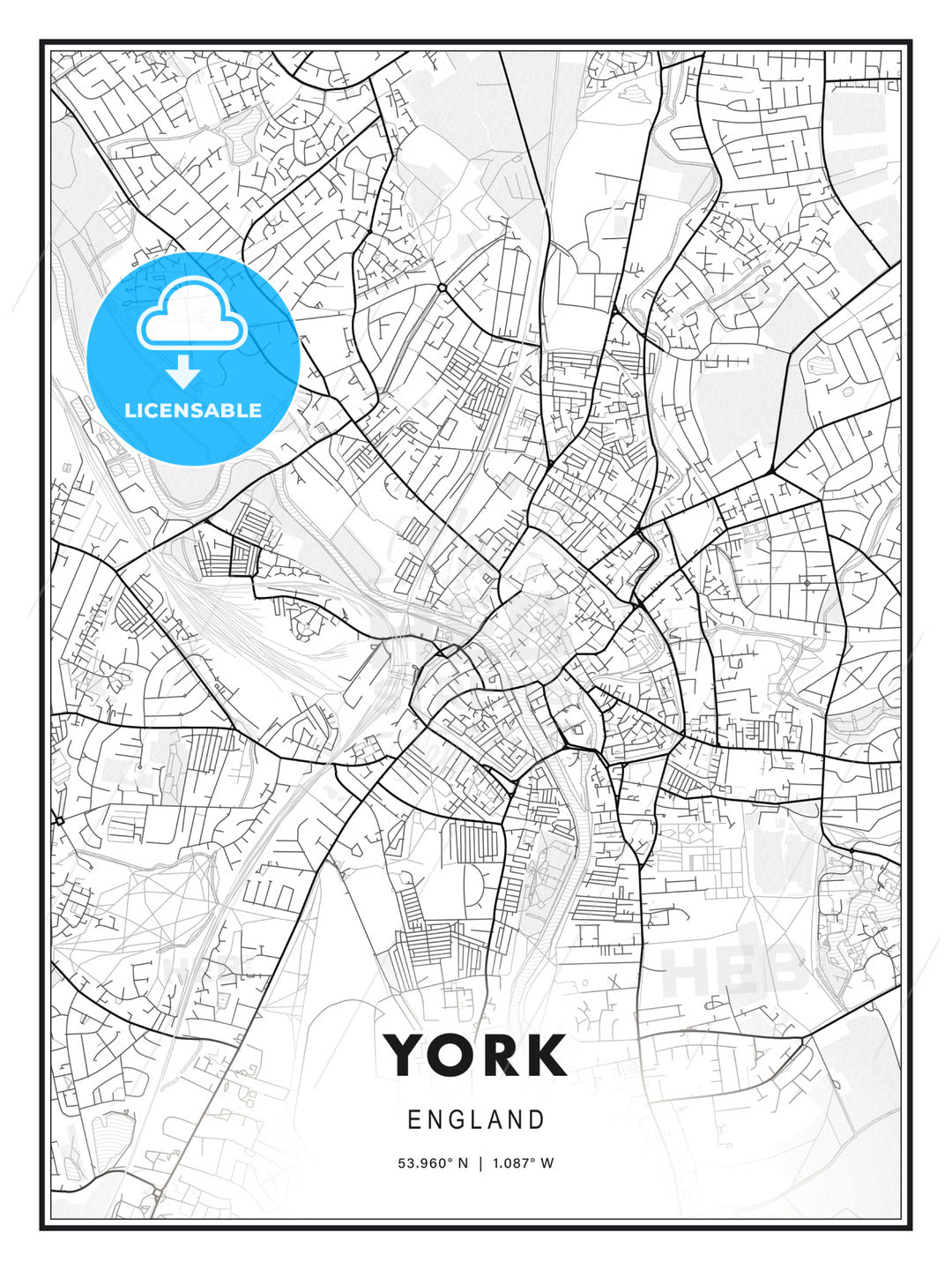York, England, Modern Map Print Template in Various Formats - HEBSTREITS