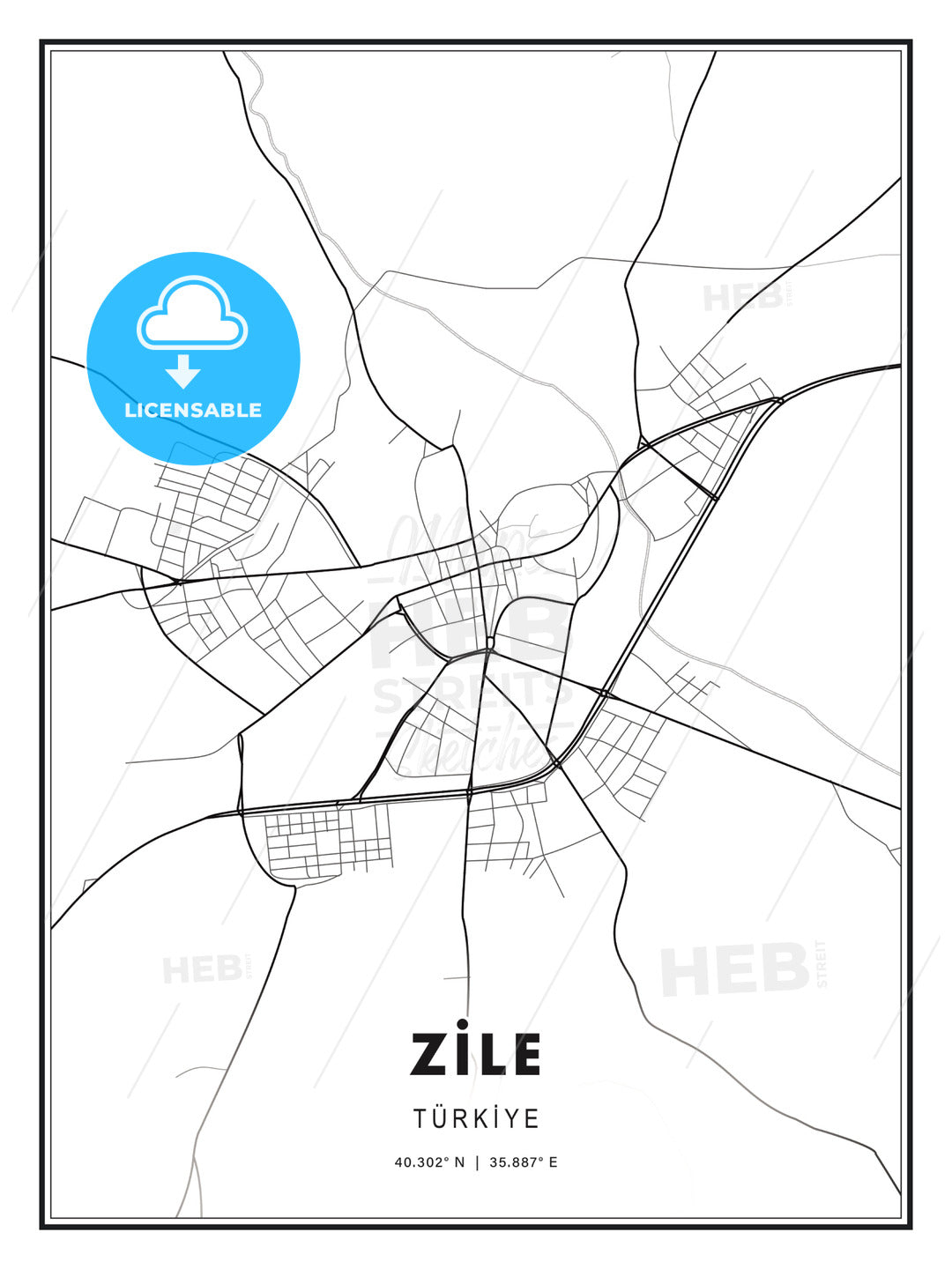 ZİLE / Zile, Turkey, Modern Map Print Template in Various Formats ...