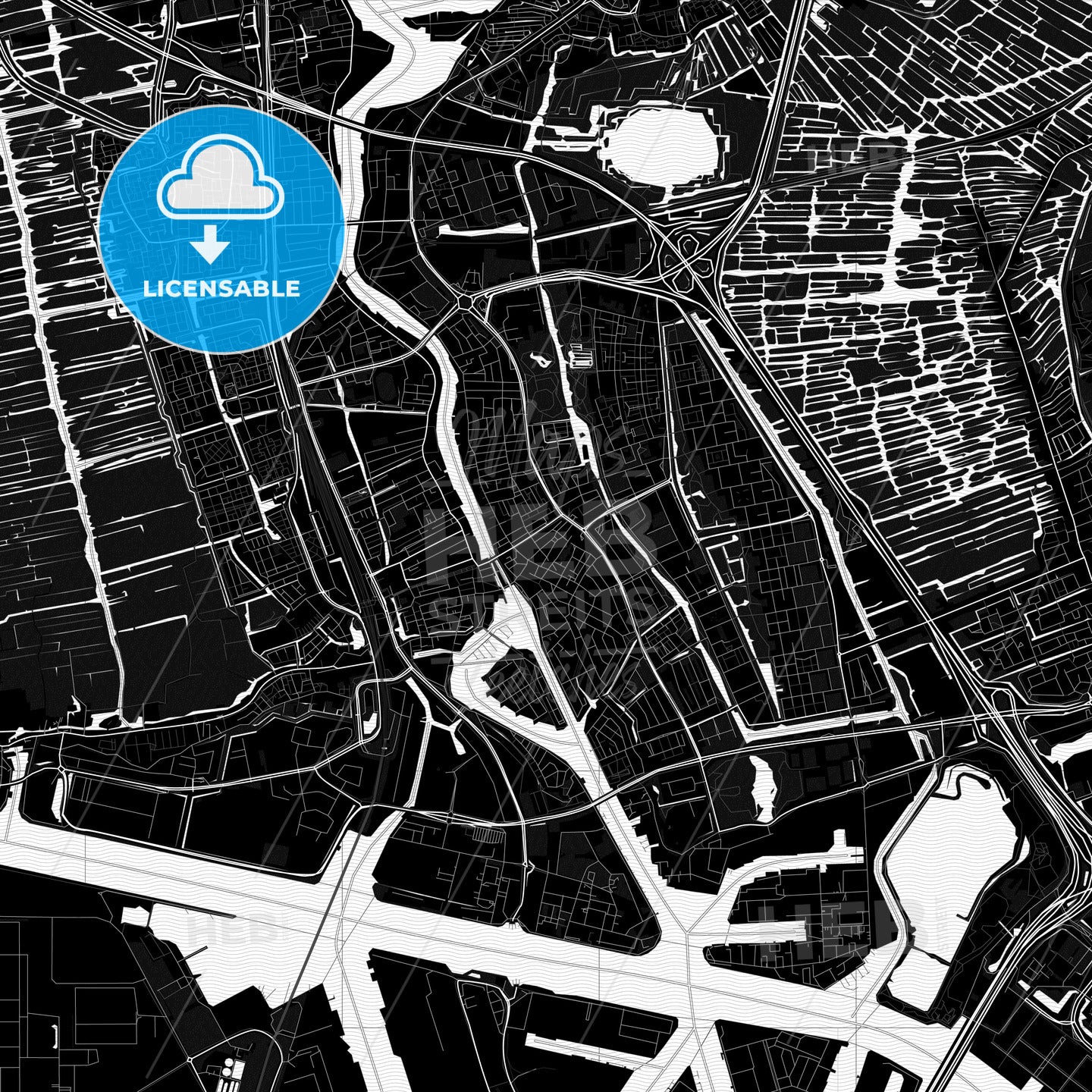 Zaanstad, Netherlands PDF vector map black and white - HEBSTREITS