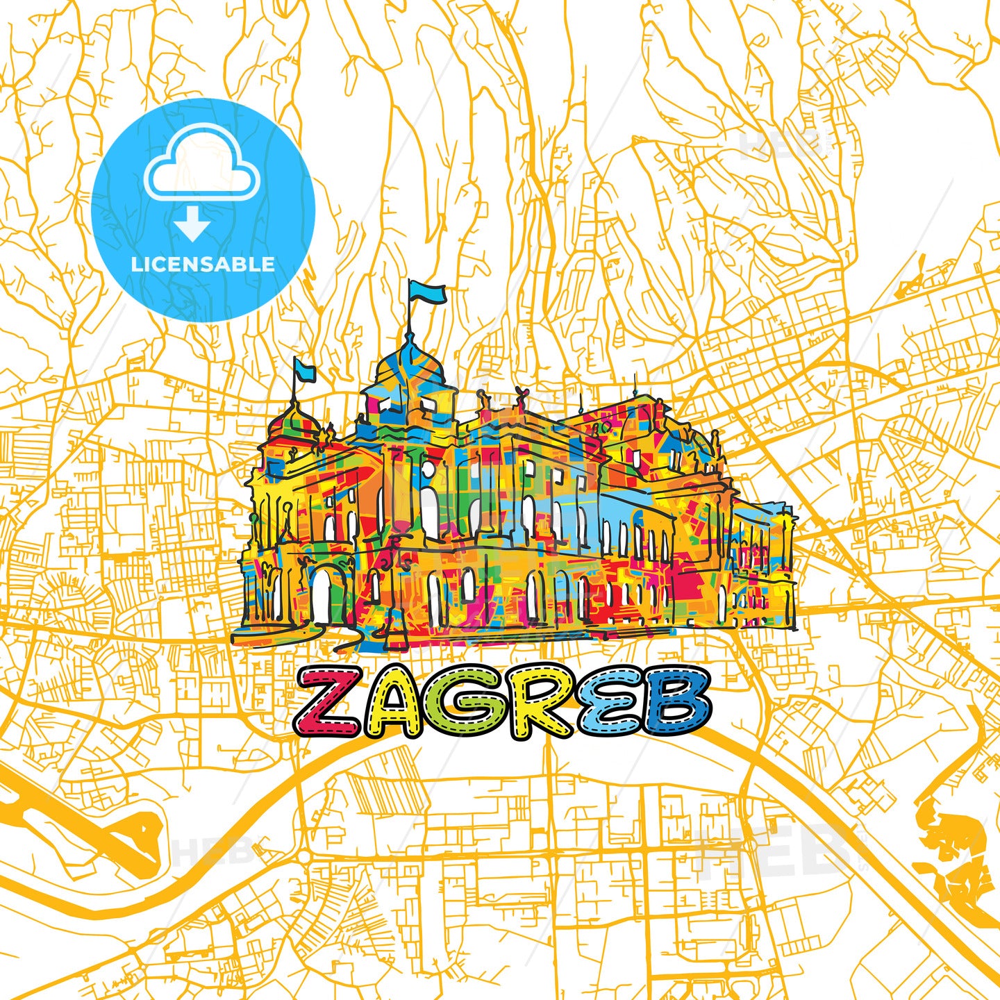 Zagreb Travel Art Map – HEBSTREITS