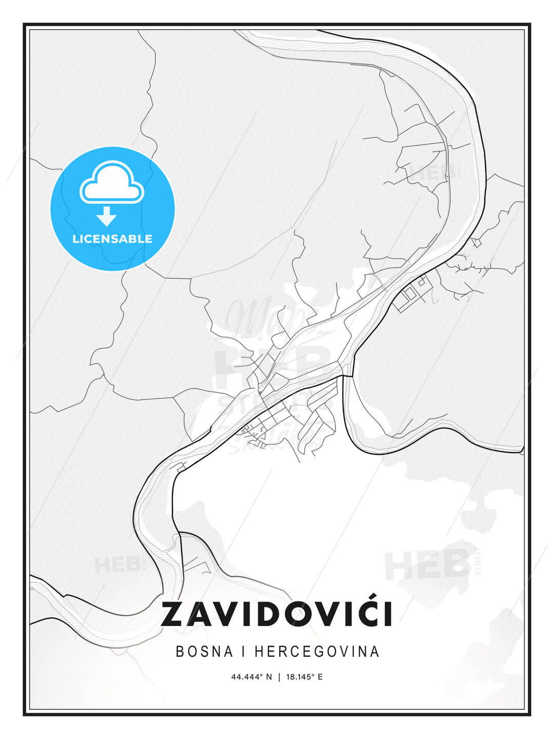 Zavidovići, Bosnia and Herzegovina, Modern Map Print Template in ...