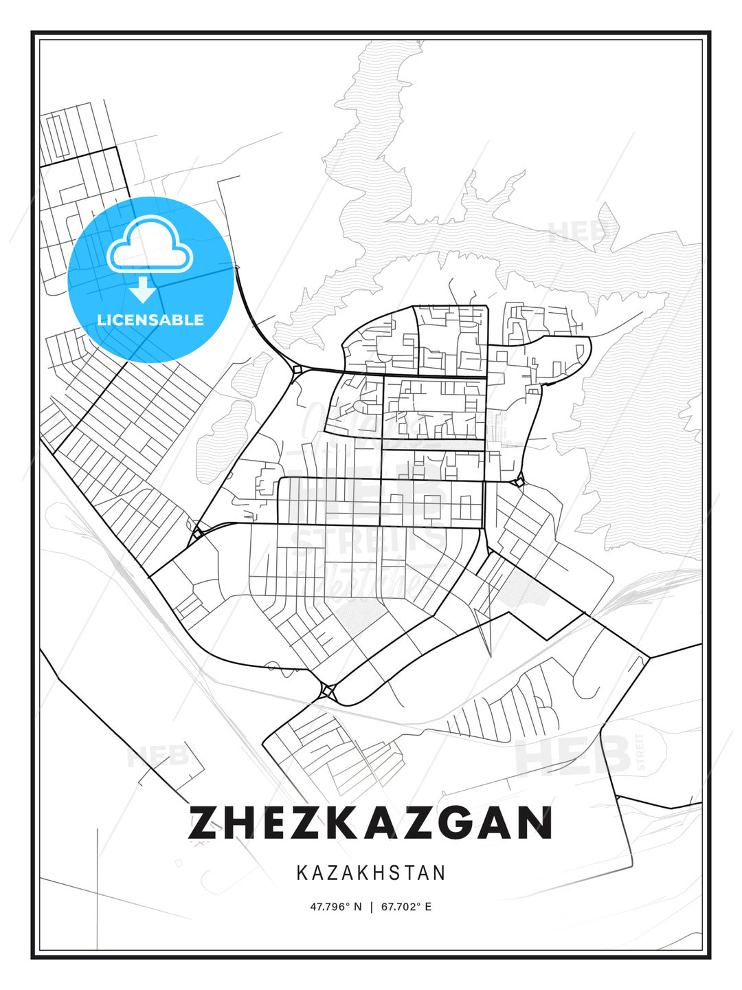 Zhezkazgan, Kazakhstan, Modern Map Print Template in Various Formats ...
