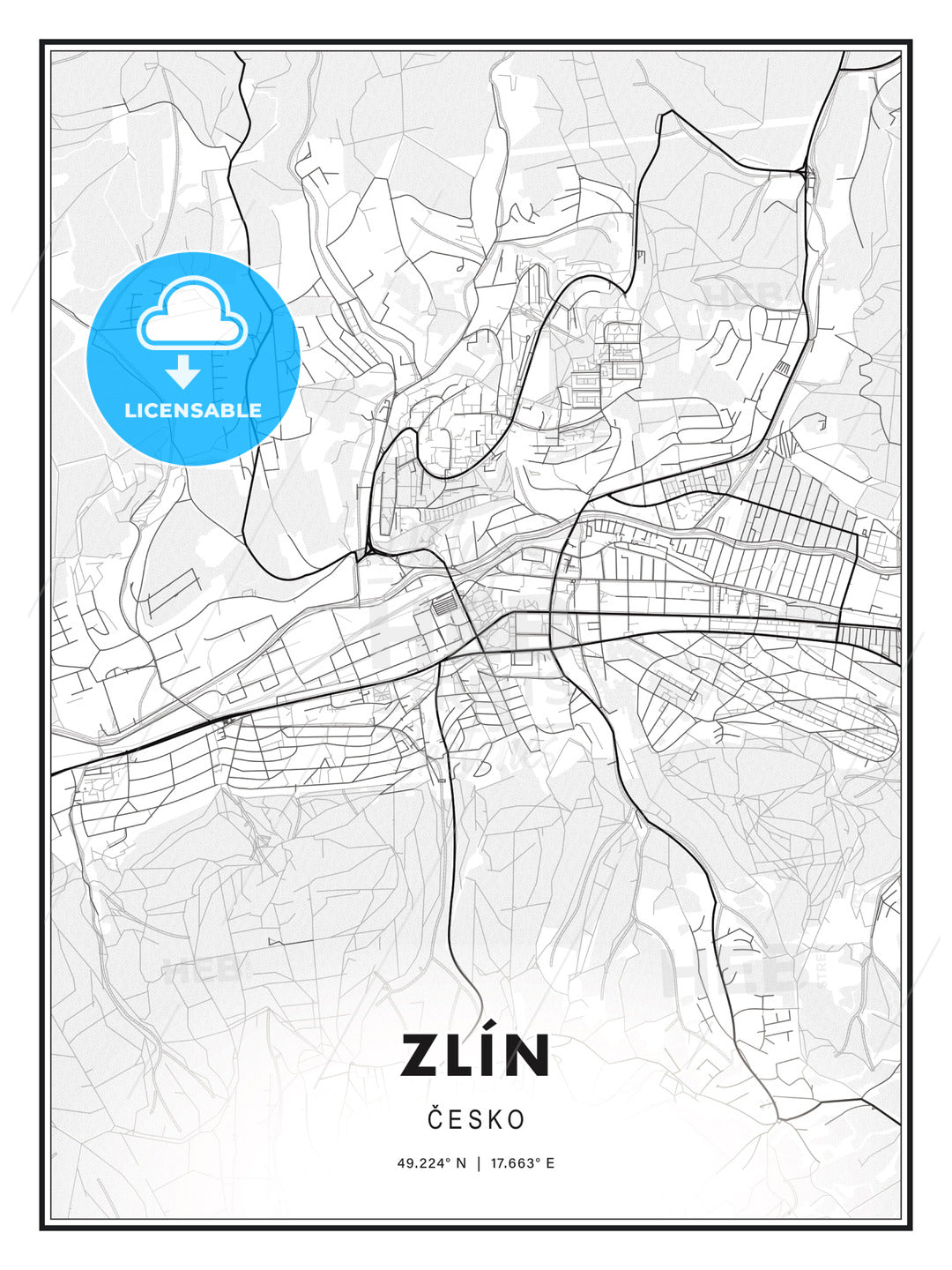 Zlín, Czechia, Modern Map Print Template in Various Formats - HEBSTREITS