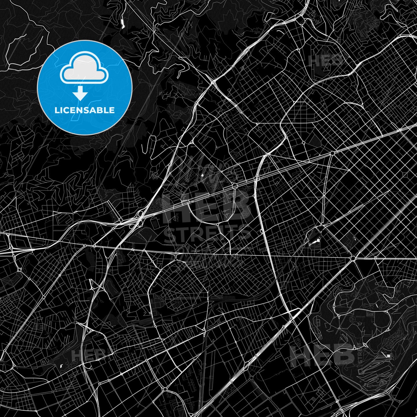 Les Corts, Spain Pdf Vector Map Black And White – HEBSTREITS