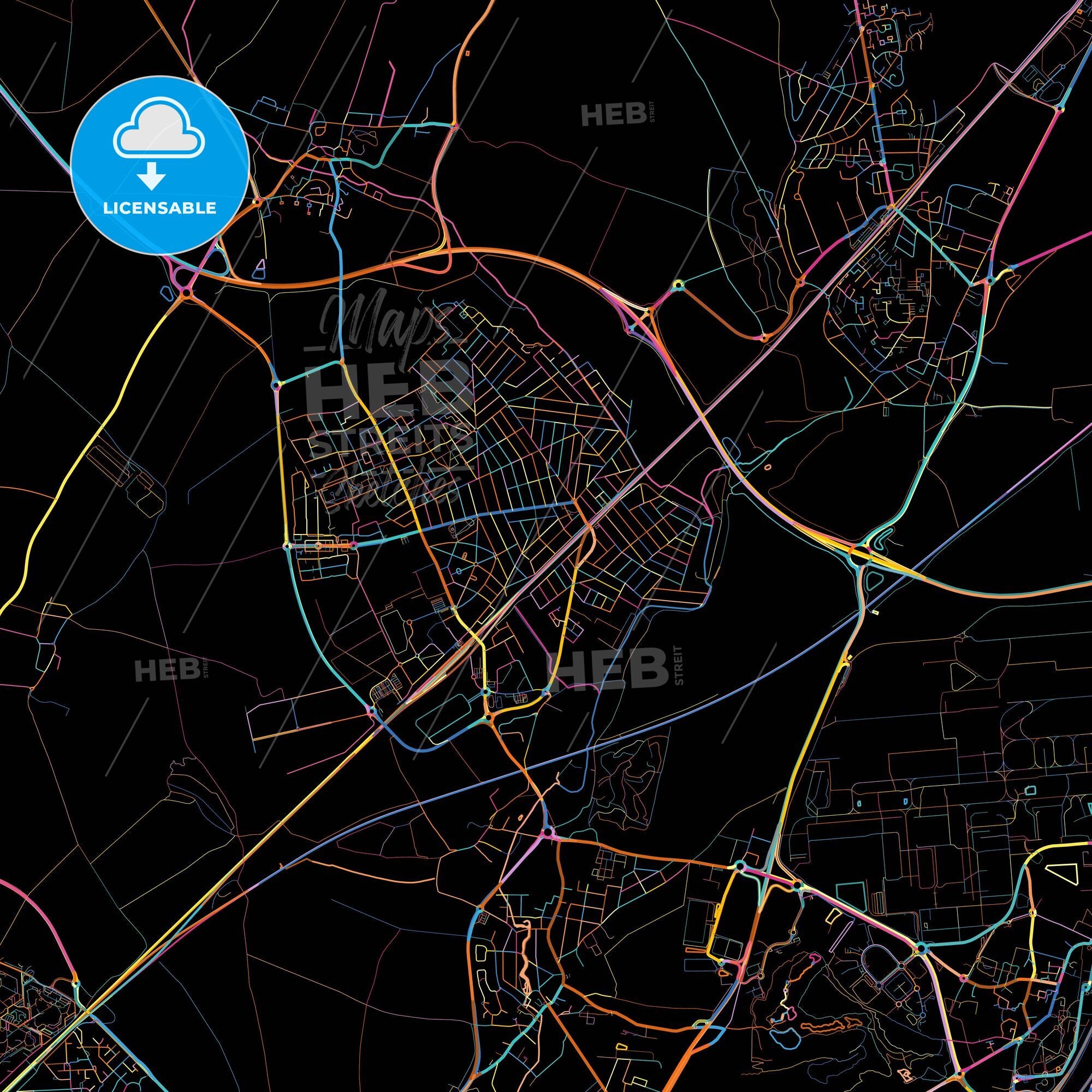 Goussainville, Val-D Oise, France, Colorful City Map On Black ...