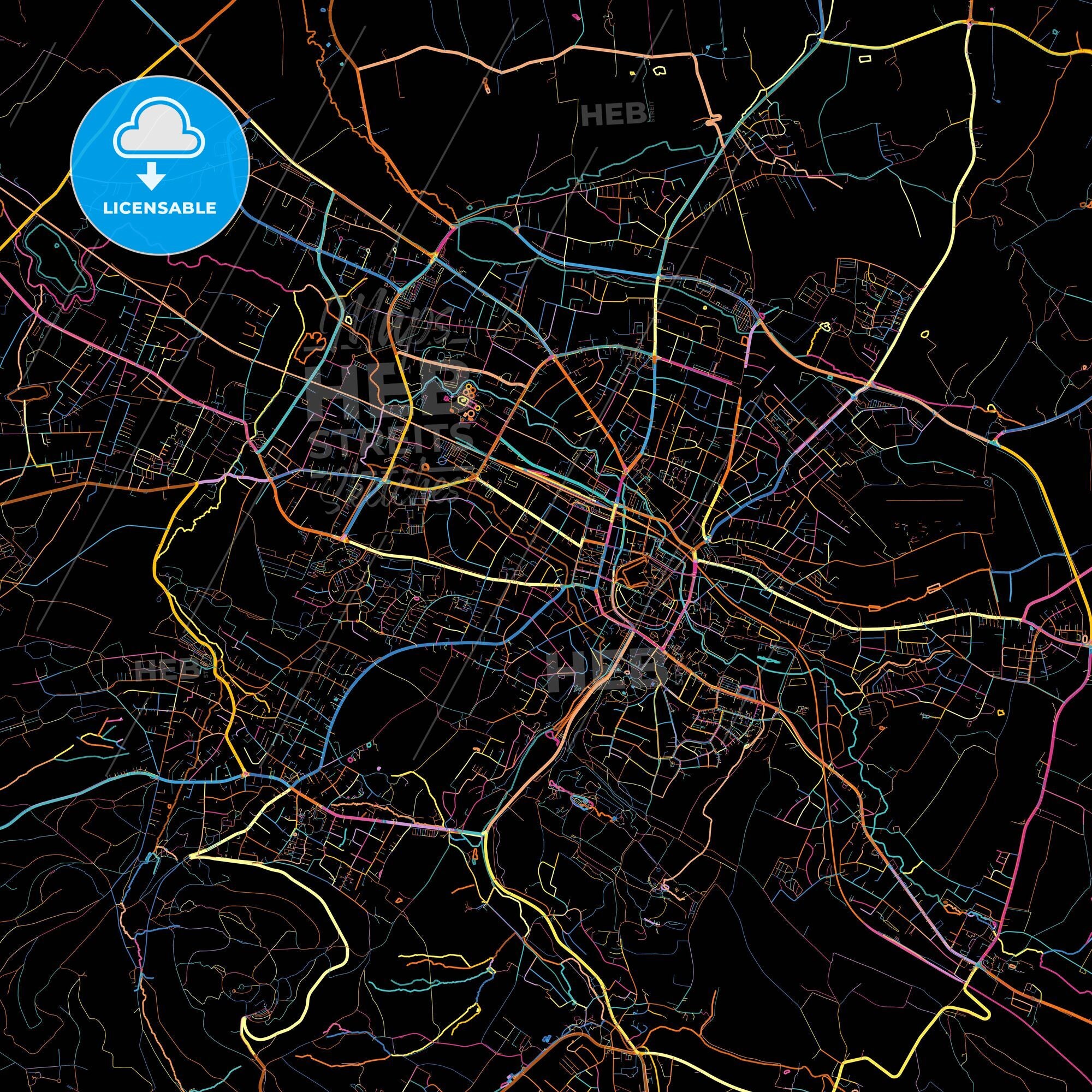 Detmold, North Rhine-Westphalia, Germany, Colorful City Map On Black ...