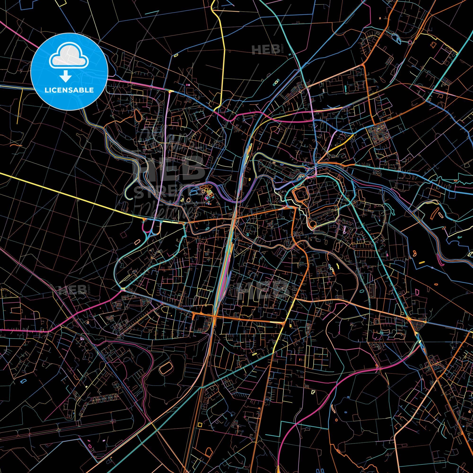 Celle, Lower Saxony, Germany, colorful city map on black background ...