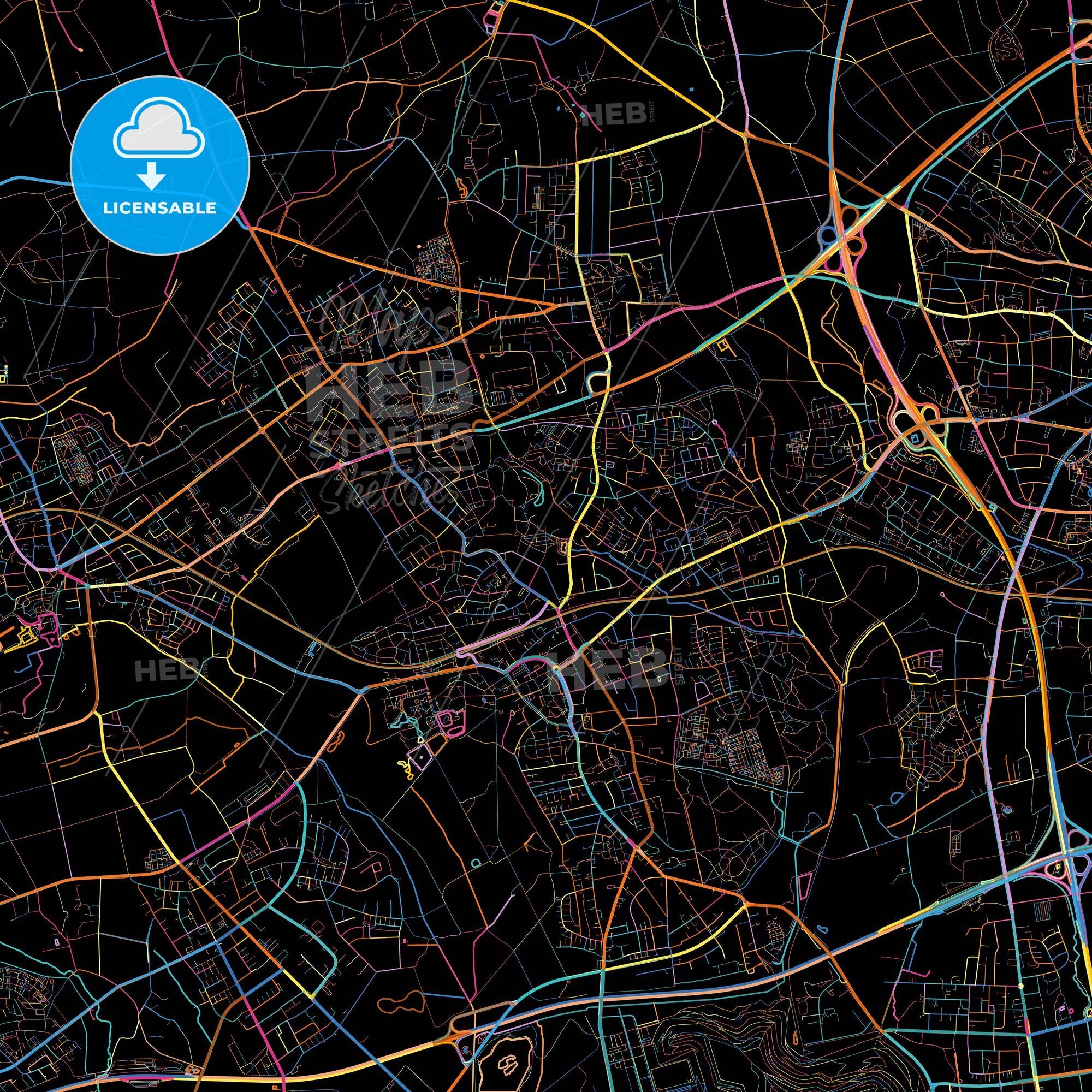 Herten, North Rhine-Westphalia, Germany, Colorful City Map On Black ...