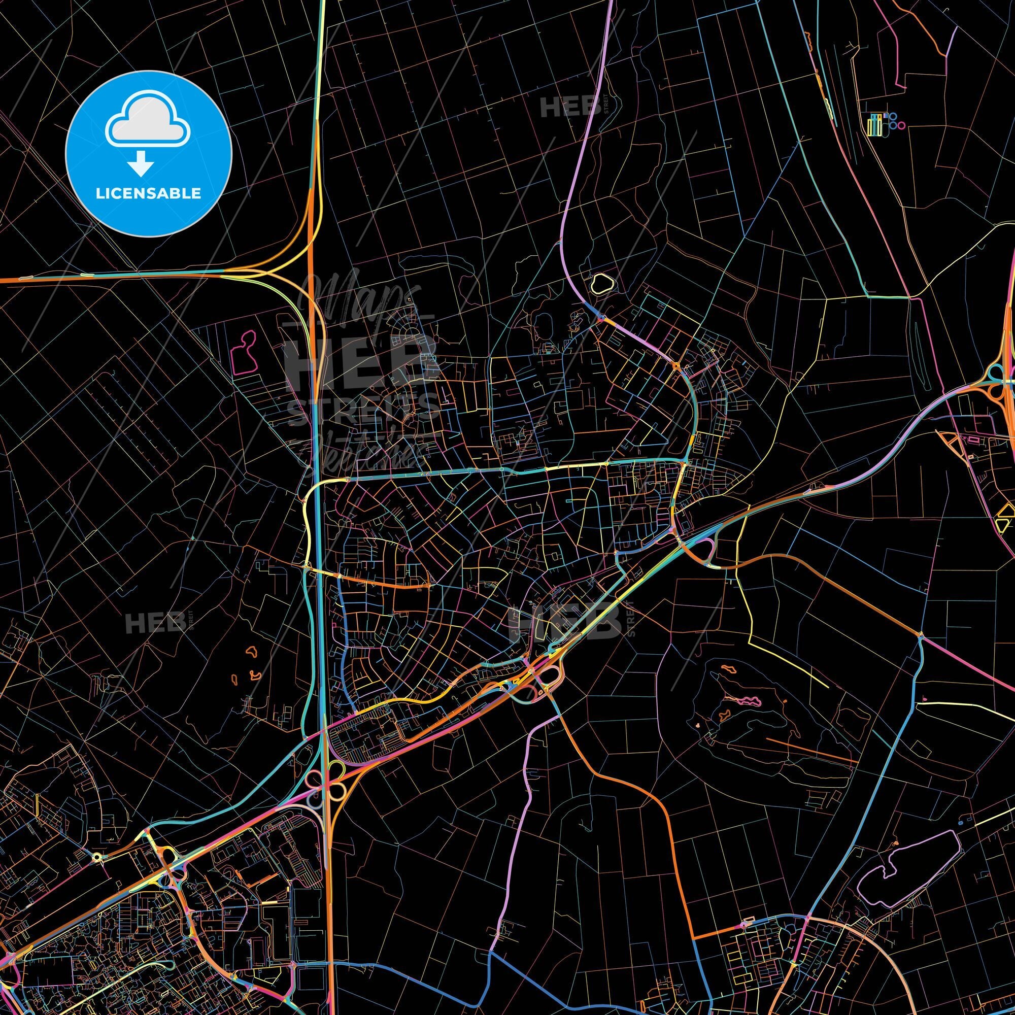 Viernheim, Hesse, Germany, Colorful City Map On Black Background ...