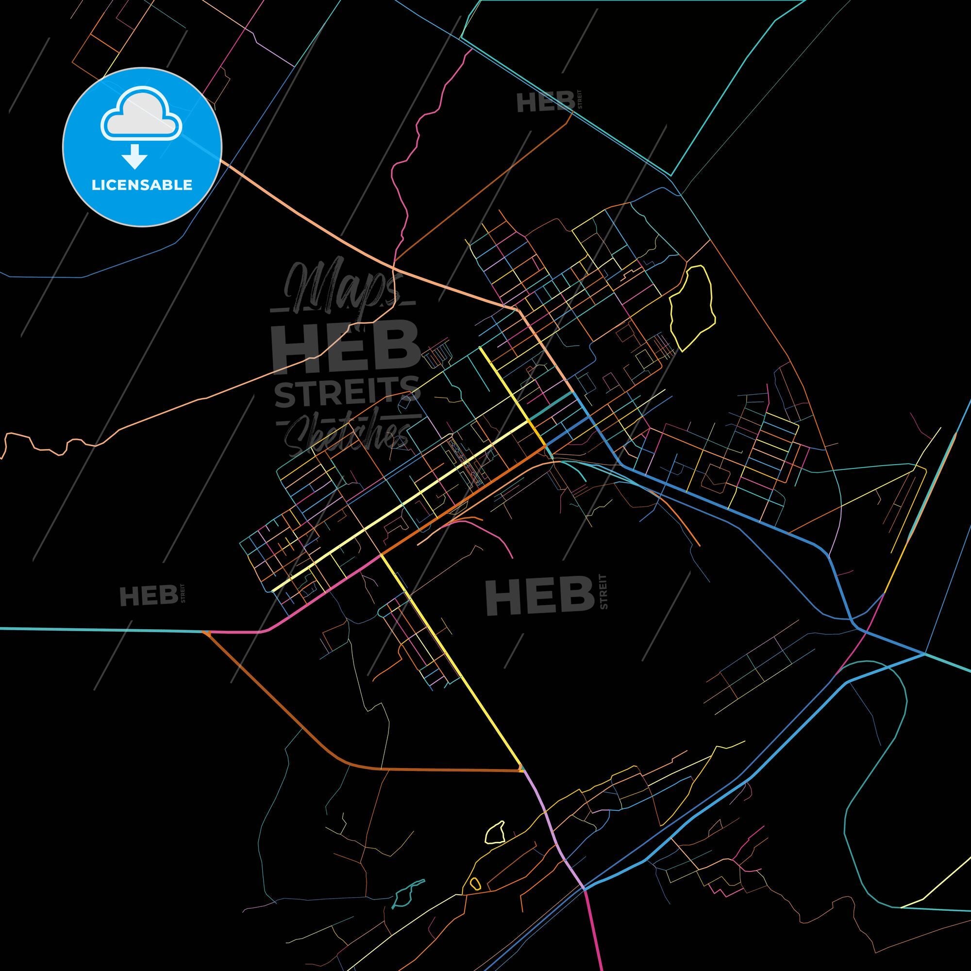 Saran, Karagandy Province, Kazakhstan, Colorful City Map On Black ...