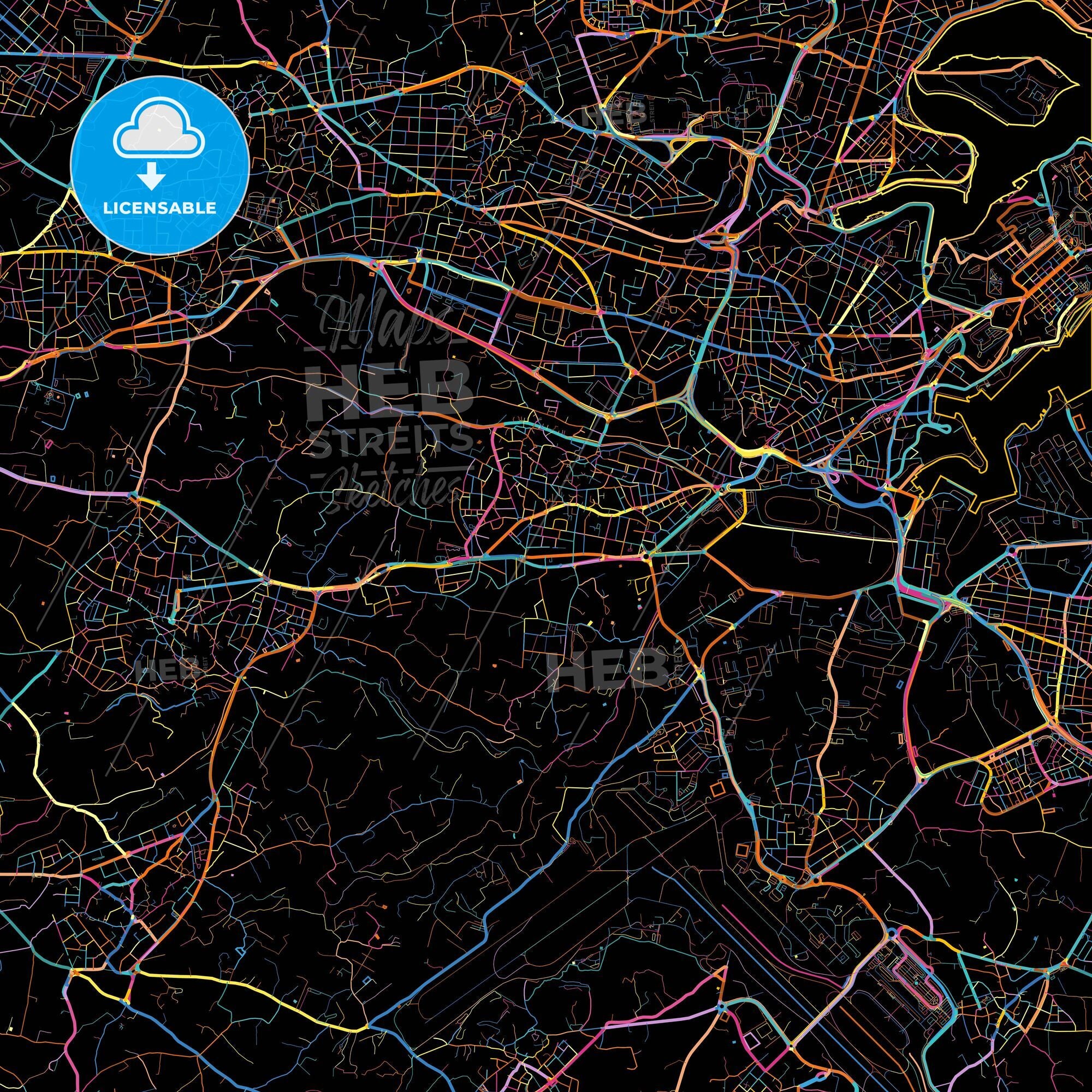 Qormi, Southern Region, Malta, colorful city map on black background ...