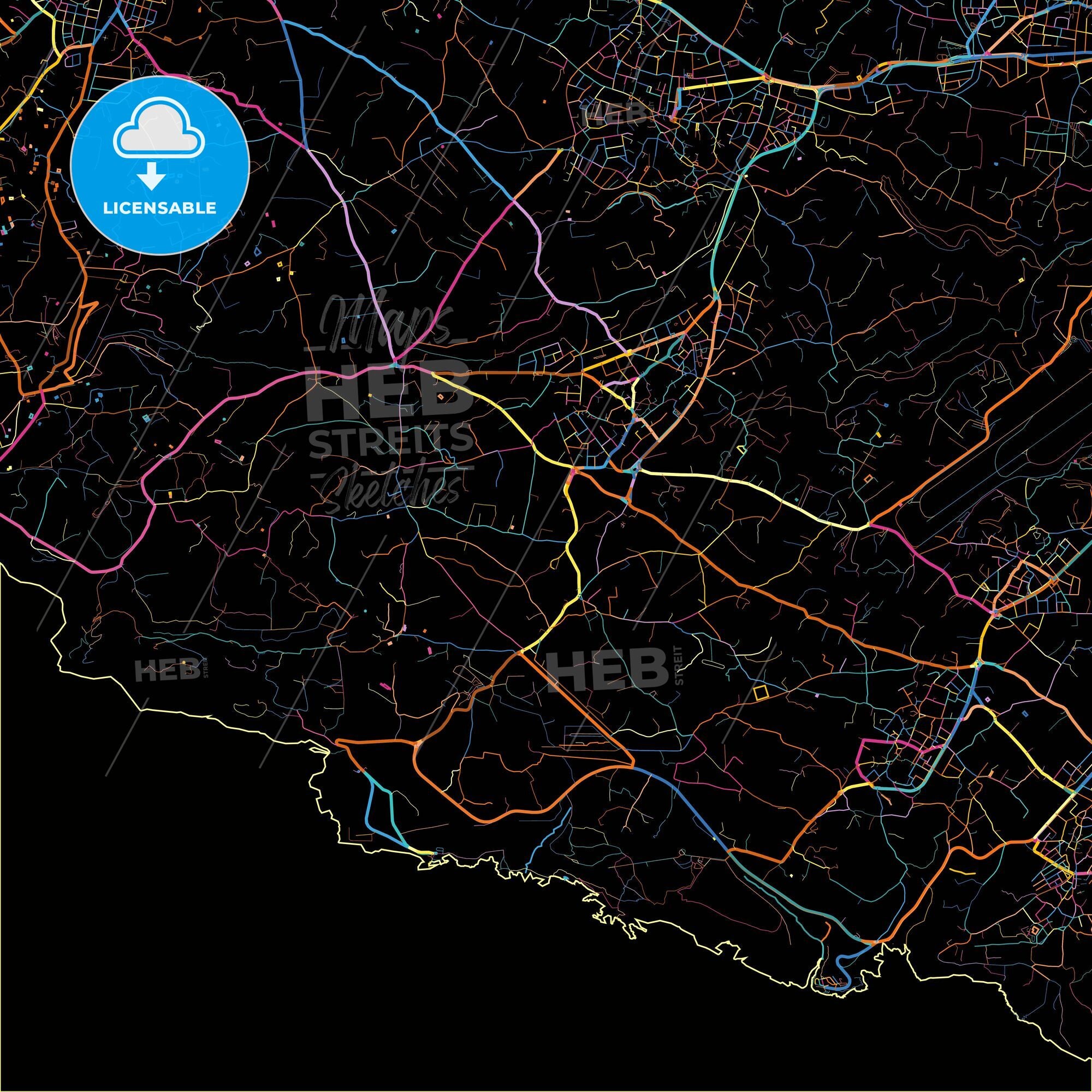 Siġġiewi, Southern Region, Malta, Colorful City Map On Black Background ...