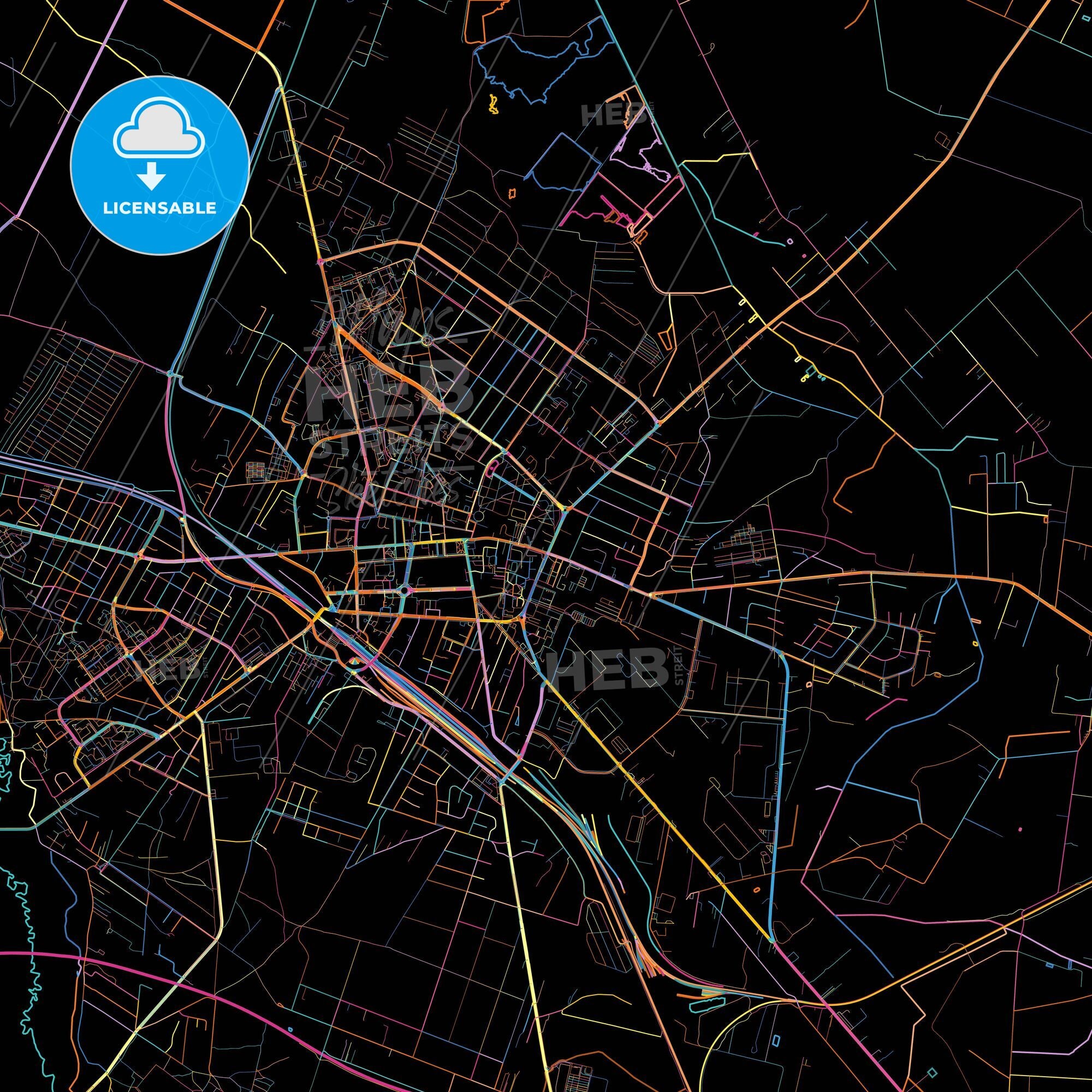 Siedlce, Masovian, Poland, colorful city map on black background ...