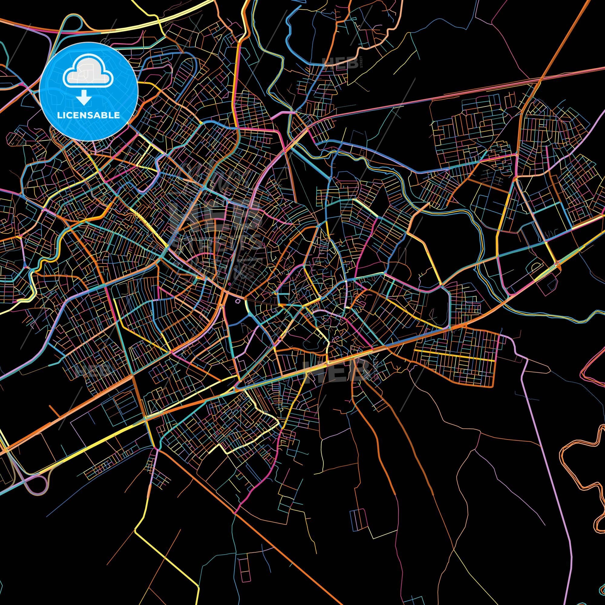 Tarsus, Mersin, Turkey, Colorful City Map On Black Background – HEBSTREITS