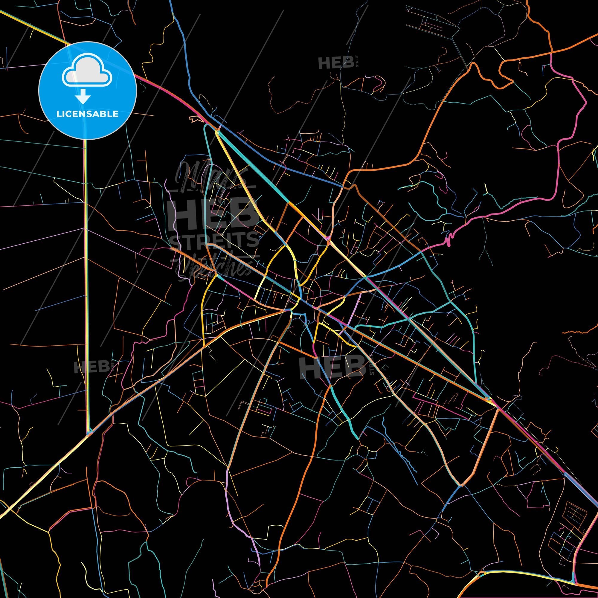 Erciş, Van, Turkey, Colorful City Map On Black Background – HEBSTREITS