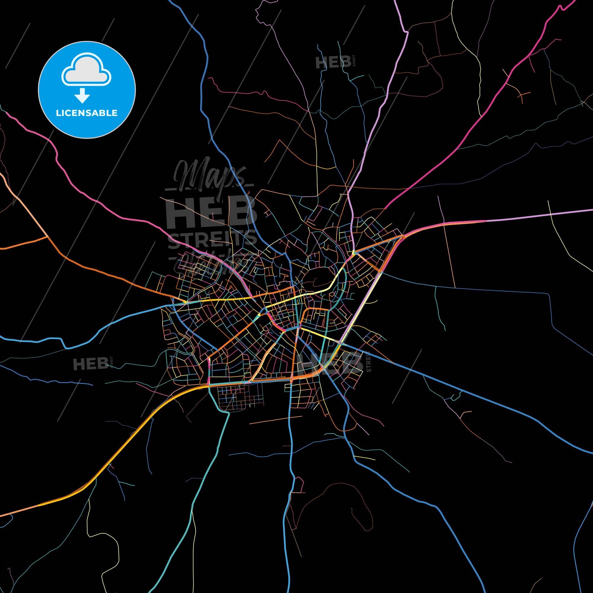 Zile, Tokat, Turkey, Colorful City Map On Black Background – HEBSTREITS